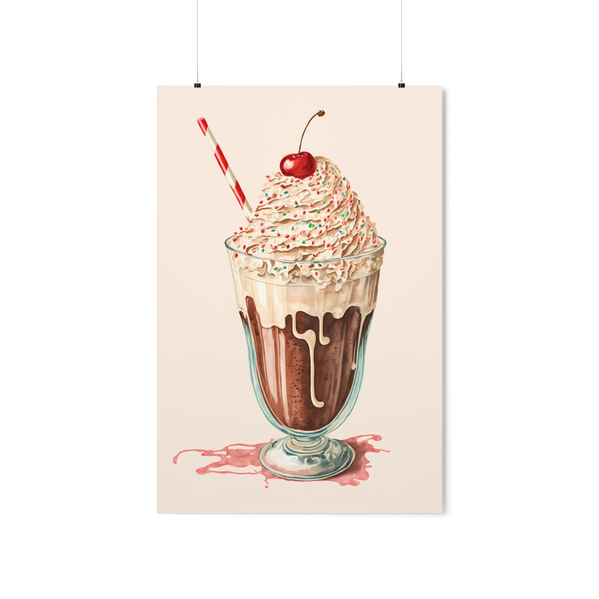 Chocolate Milkshake Watercolor Poster, Retro 1950s, Kitchen Decor ...