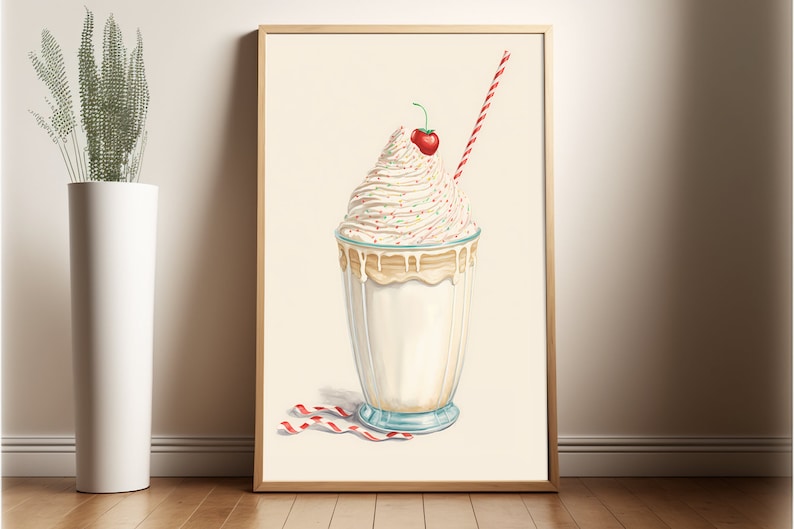 Milkshake Watercolor Poster, Retro 1950s, Unique Diner Decor, Sweet ...