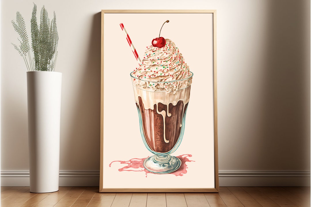 Chocolate Milkshake Watercolor Poster, Retro 1950s, Kitchen Decor ...
