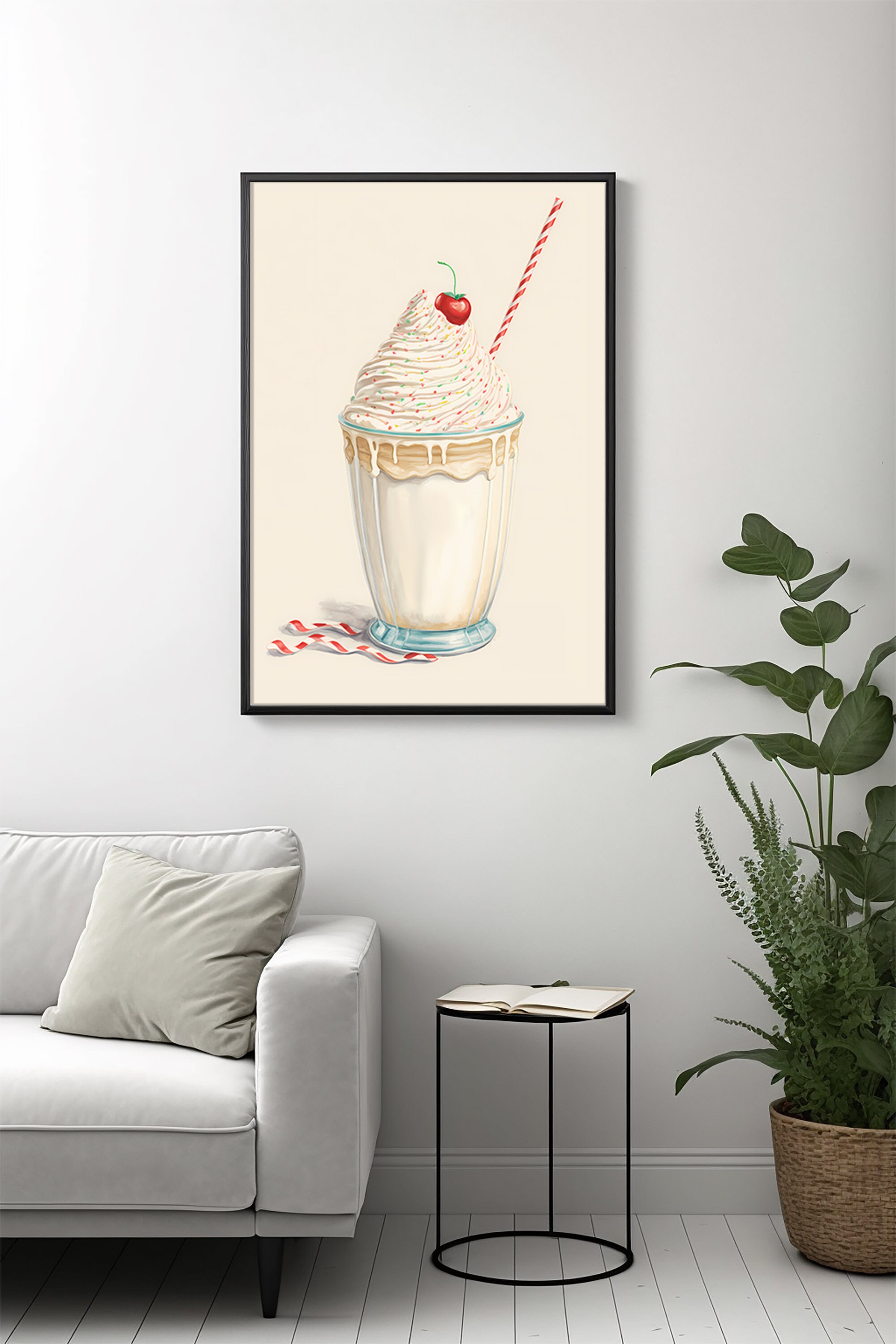 Milkshake Watercolor Poster, Retro 1950s, Unique Diner Decor, Sweet ...