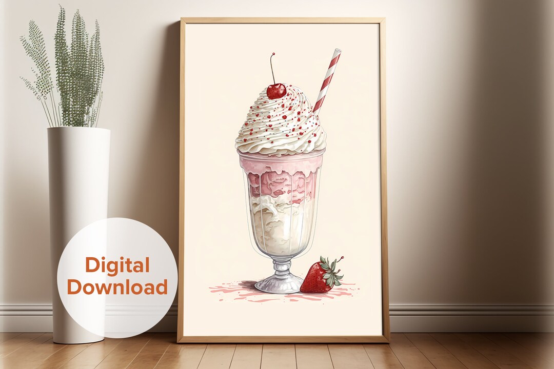 Retro 1950s Milkshake Digital Print, Unique Wall Décor, Vintage ...