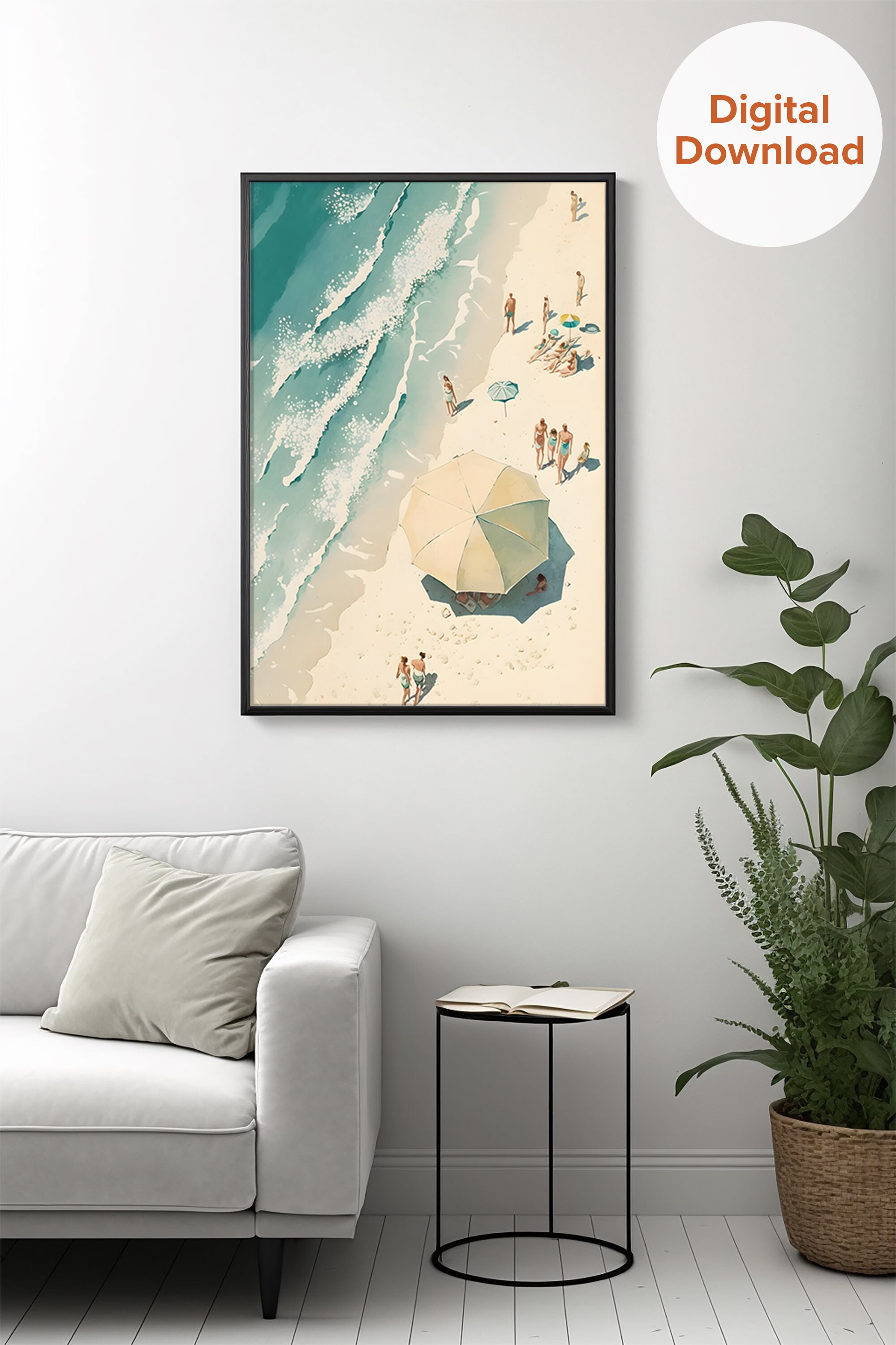 Vintage Beach Poster, Watercolor Beach, Beach House Decor, Coastal Art ...