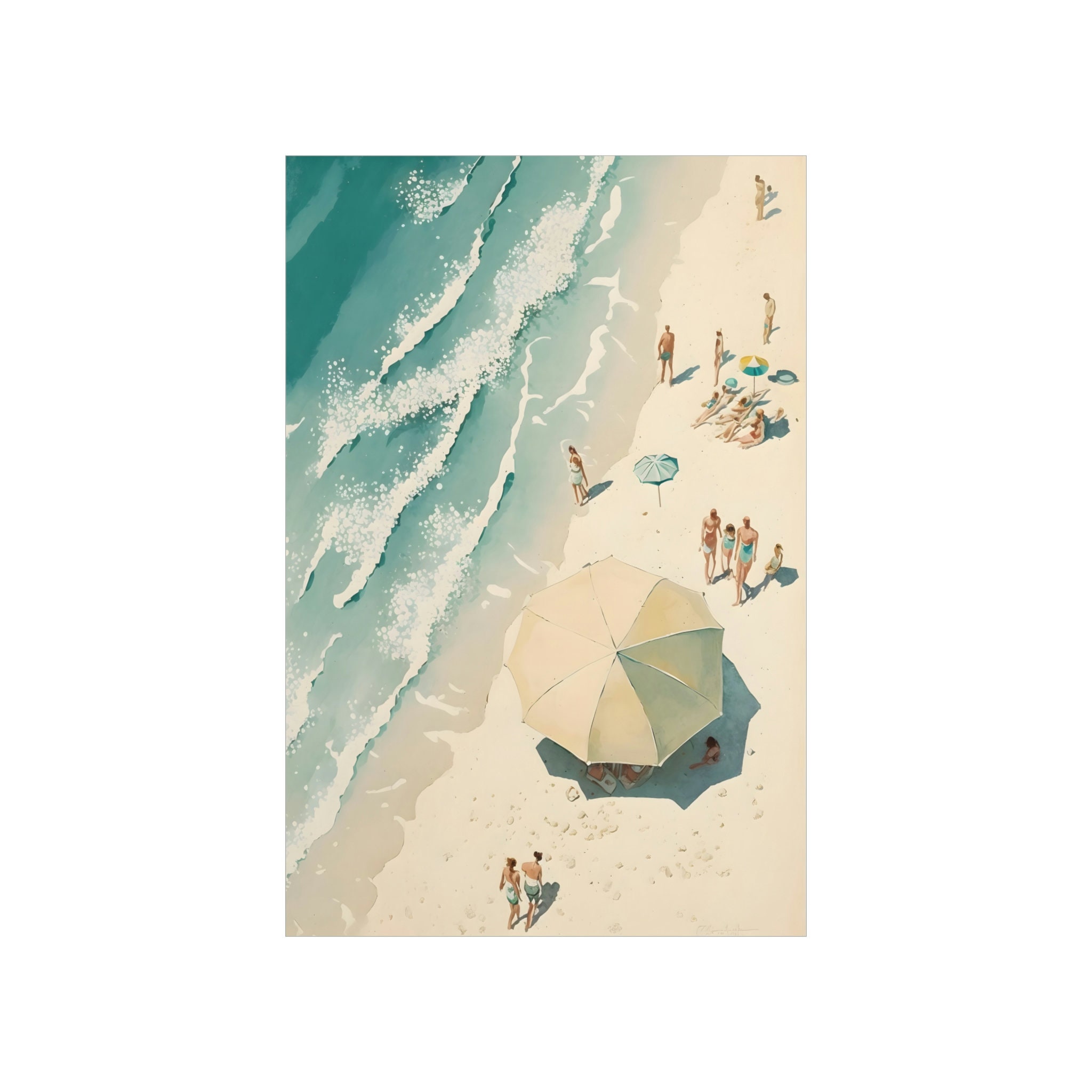 Vintage Beach Poster, Watercolor Beach, Beach House Decor, Coastal Art ...