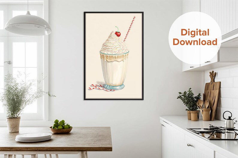 Retro 1950s Milkshake Watercolor Digital Download, Unique Diner Décor ...