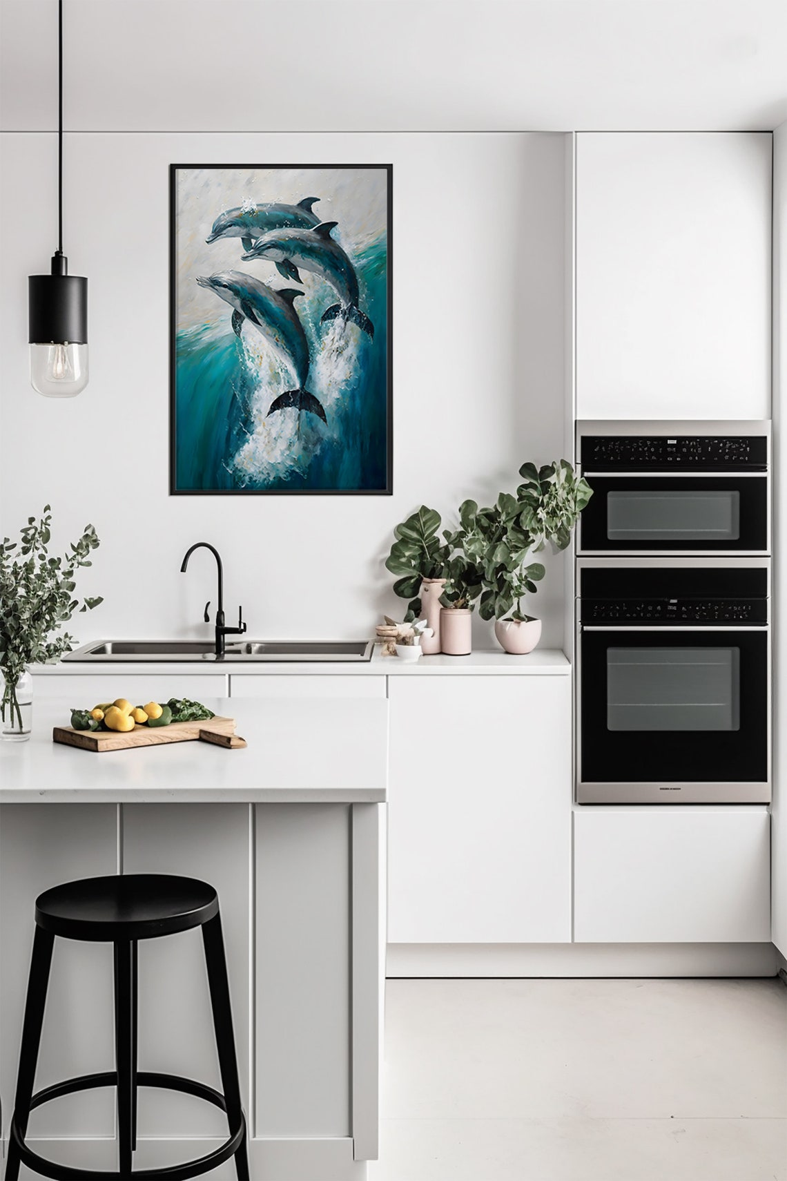 Dolphin Wall Art, Ocean Decor, Animal Print, Beach House Painting, Sea ...