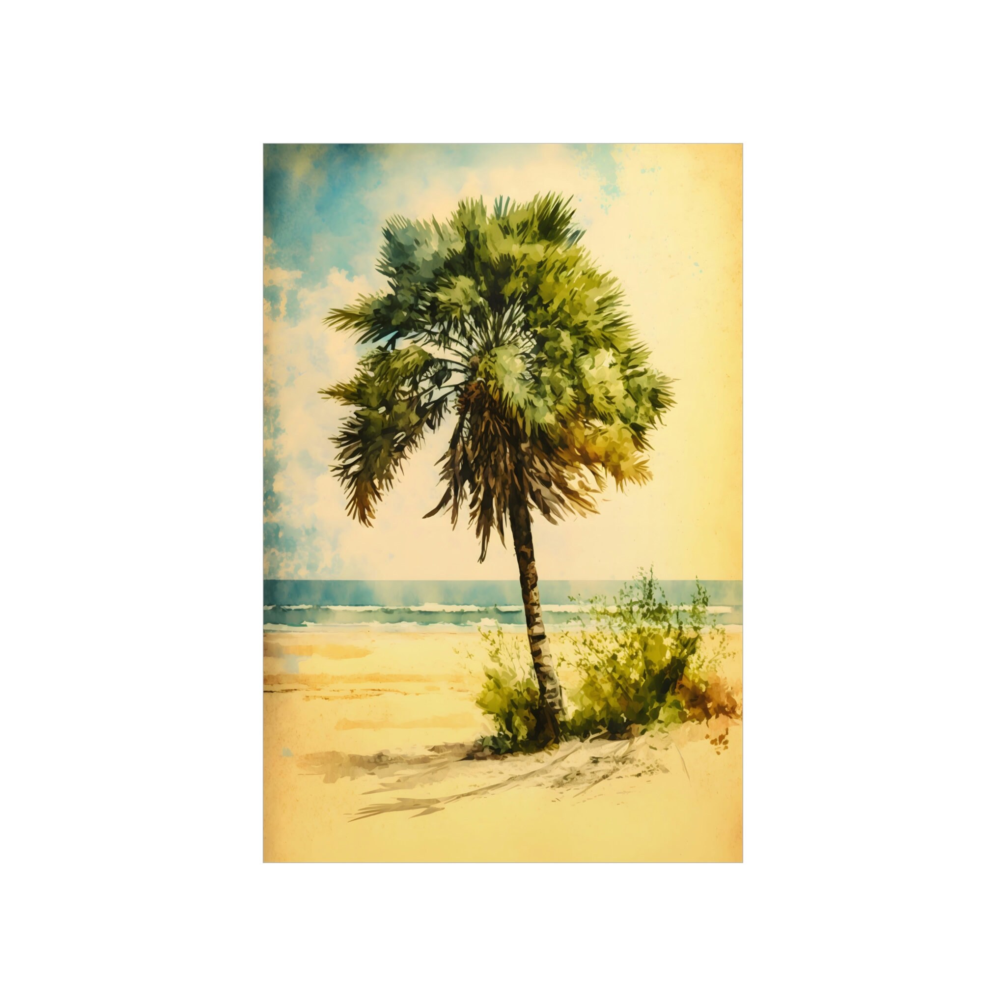 Vintage Palm Tree Poster, Beach Landscape Wall Art, Tropical Decor ...