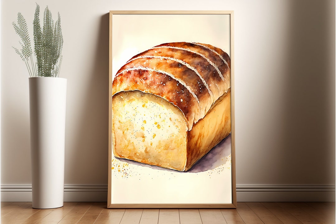 Sourdough Bread Food Poster, Retro 1950's Watercolor Illustration, Food ...
