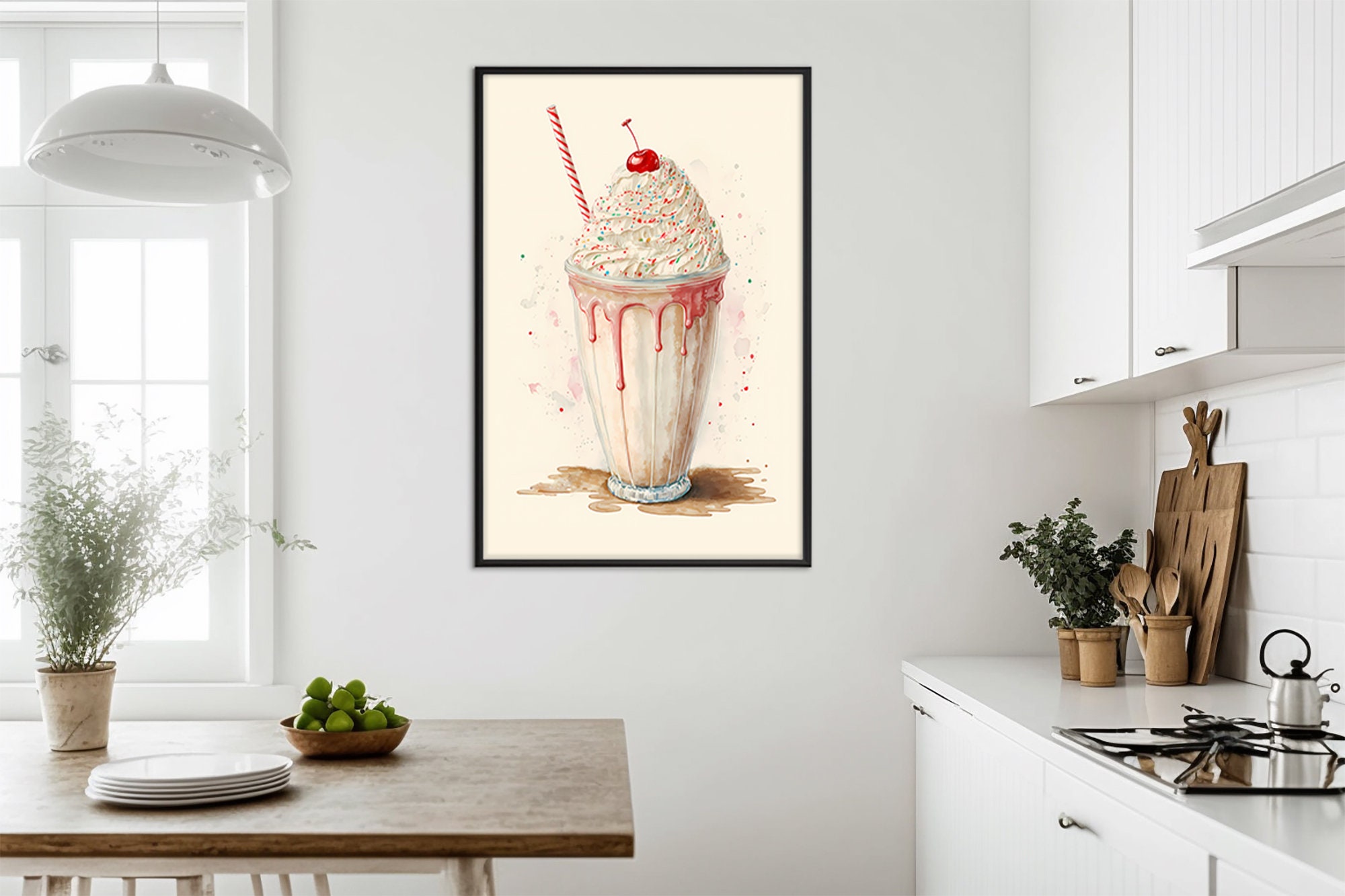 Milkshake Watercolor Poster Retro 1950s Diner Decor Sweet - Etsy