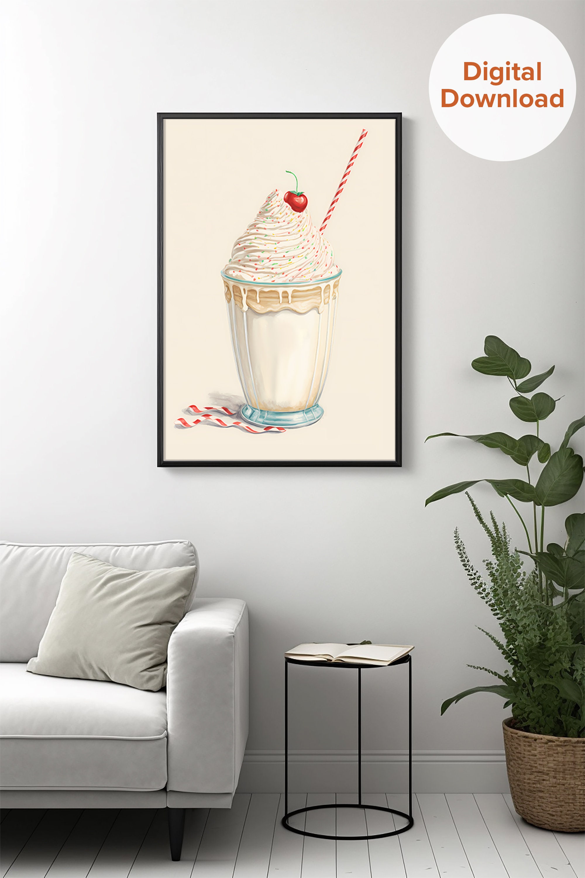 Retro 1950s Milkshake Watercolor Digital Download, Unique Diner Décor ...