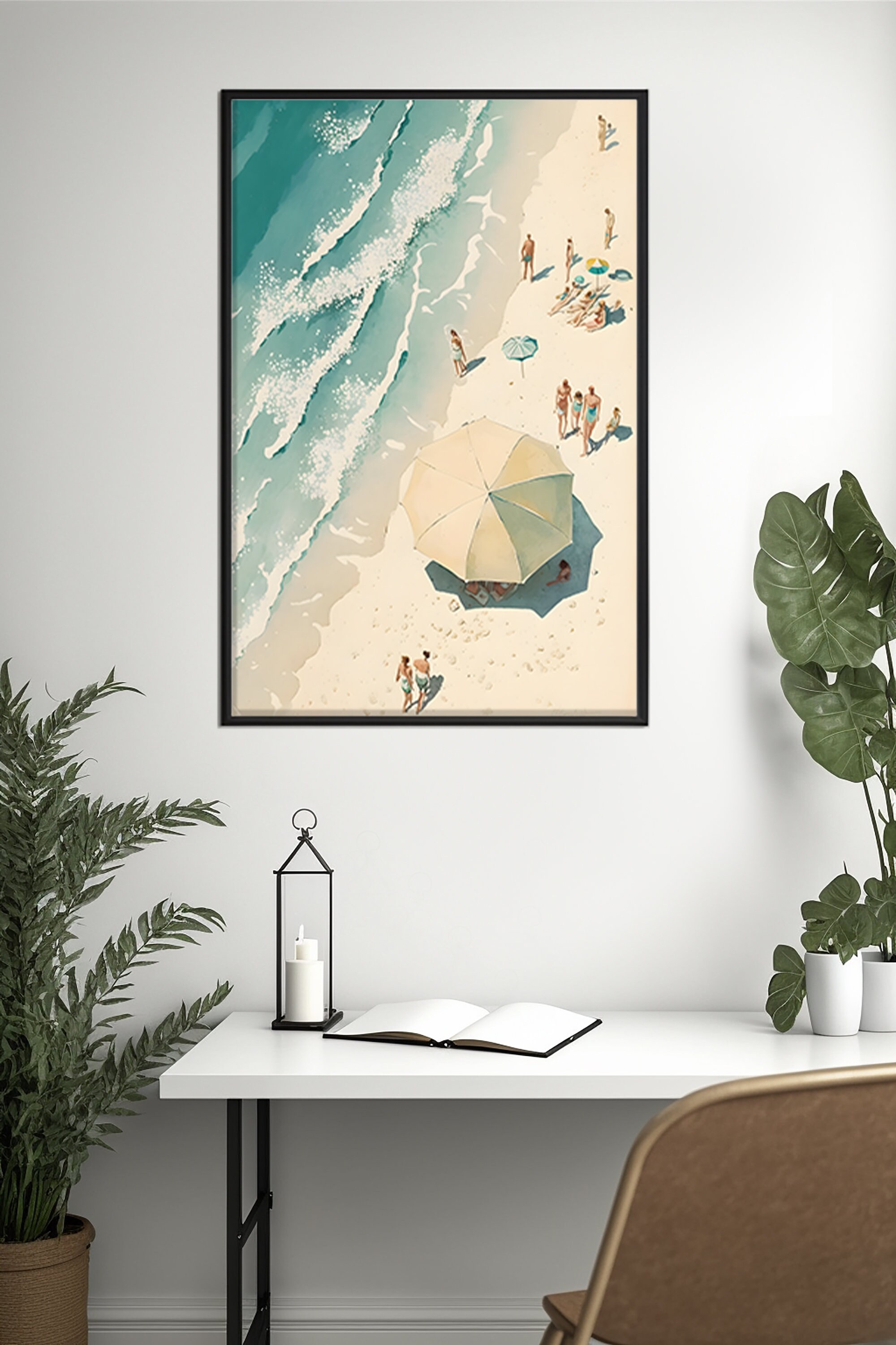Vintage Beach Poster, Watercolor Beach, Beach House Decor, Coastal Art ...