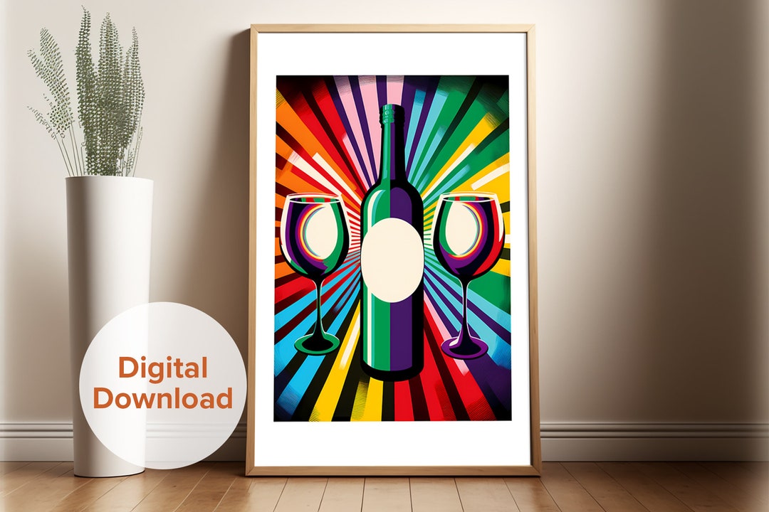 Retro Pop Art Wine Digital Print, Wall Art, Wine Lovers, Kitchen Décor ...