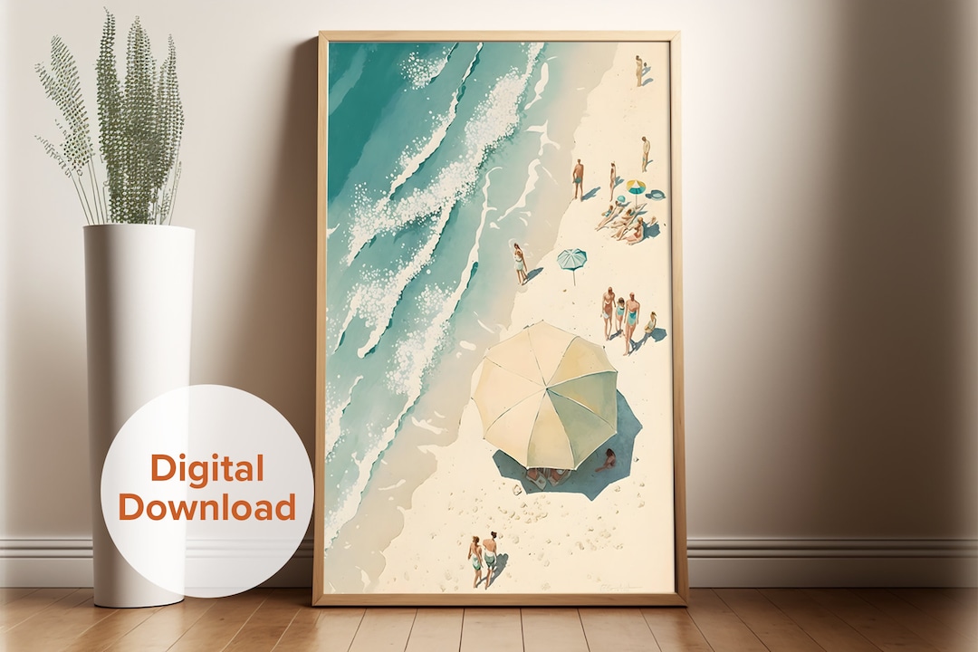 Vintage Beach Poster, Watercolor Beach, Beach House Decor, Coastal Art ...