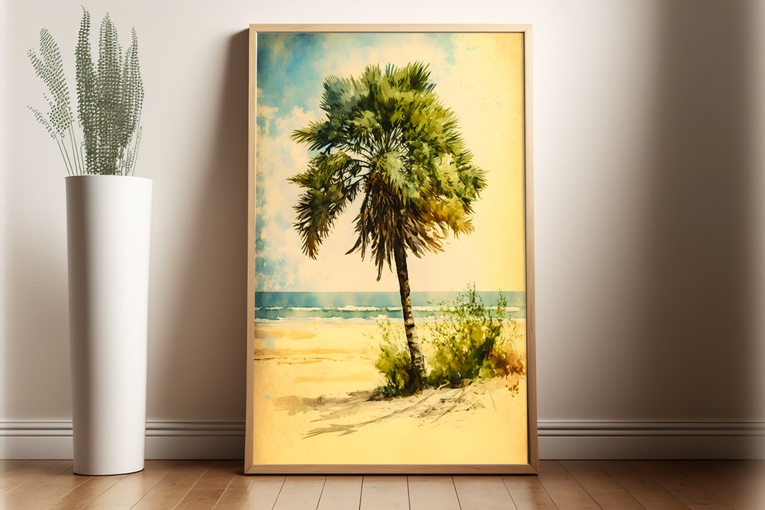 Vintage Palm Tree Poster, Beach Landscape Wall Art, Tropical Decor ...