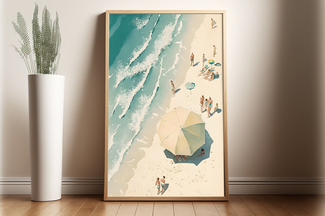 Vintage Beach Poster, Watercolor Beach, Beach House Decor, Coastal Art ...