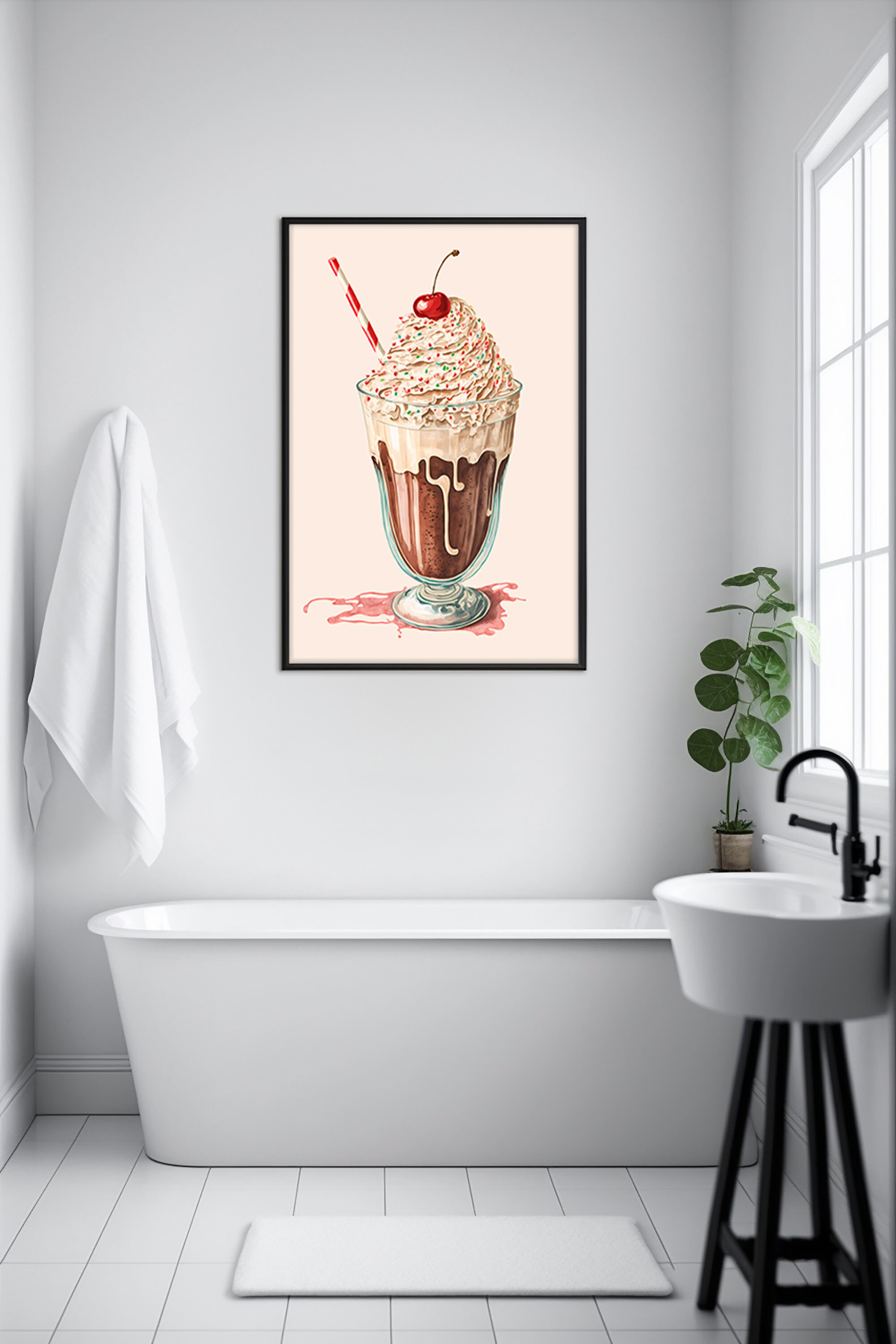 Chocolate Milkshake Watercolor Poster, Retro 1950s, Kitchen Decor ...