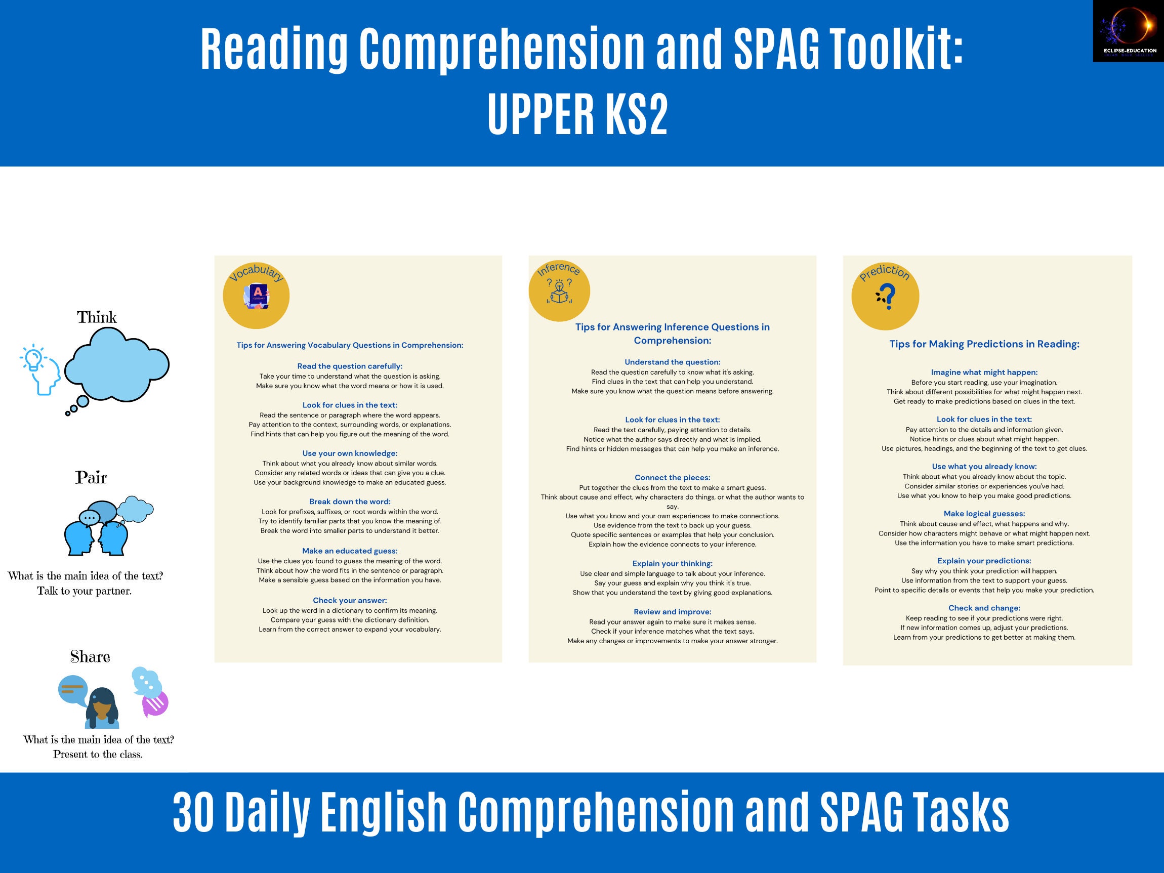 Reading Comprehension and SPAG Toolkit for Upper KS2 Teachers Ages 9-12 ...