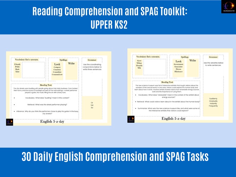 Reading Comprehension and SPAG Toolkit for Upper KS2 Teachers Ages 9-12 ...