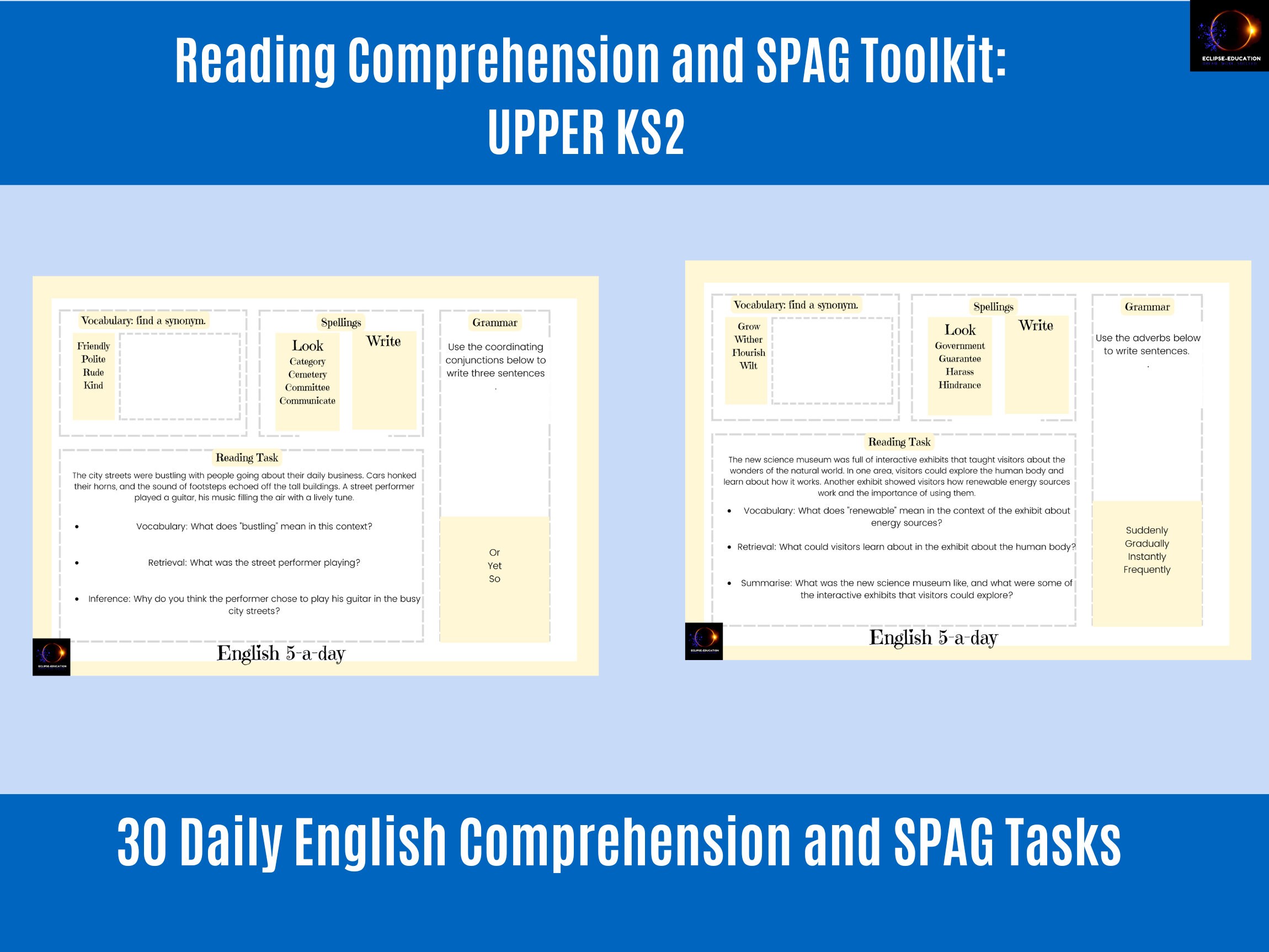 Reading Comprehension and SPAG Toolkit for Upper KS2 Teachers Ages 9-12 ...