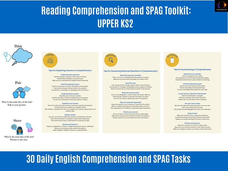 Reading Comprehension and SPAG Toolkit for Upper KS2 Teachers Ages 9-12 ...