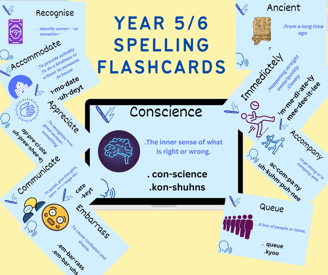 Year 5/6 Spelling Flashcards and Practice Bookmark Cards - Etsy