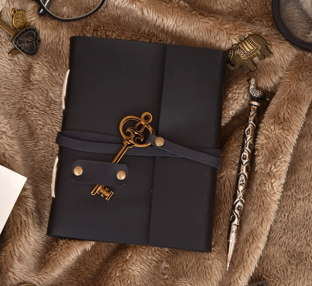 Black Leather Journal With Key Lock Closer Handmade Vintage Deckle Edge ...