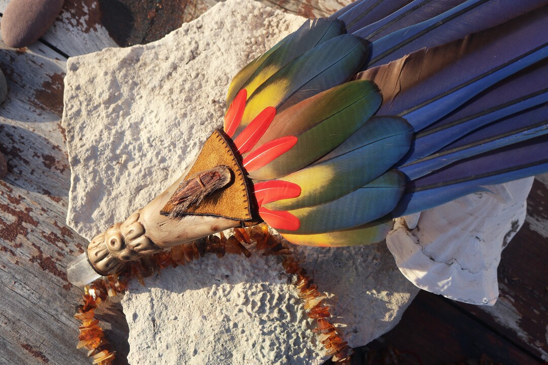 Sacred Wood Mayan Blessing Feather Fan Prayer Fan Smudging - Etsy