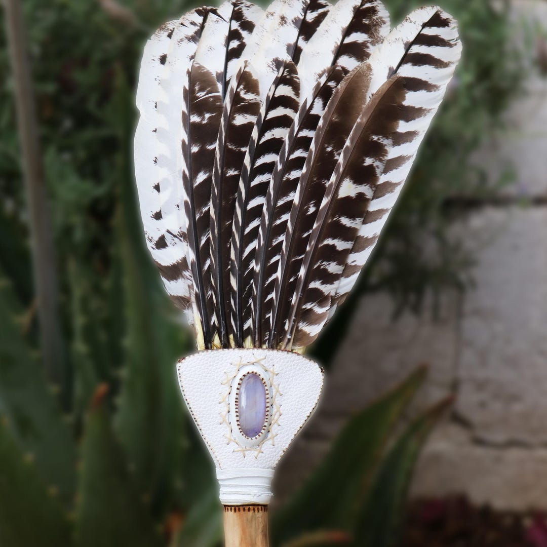 Moon Blessing Wild Turkey Feather Fan With Flashy Rainbow Moon Stone ...