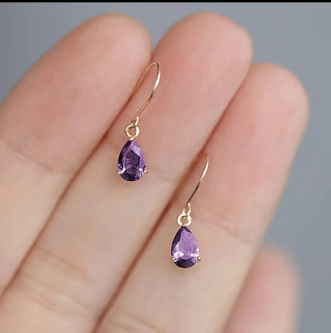 Natural Amethyst Earrings, Purple Amethyst Earrings, Amethyst Dangle Earrings, Dainty Amethyst ...