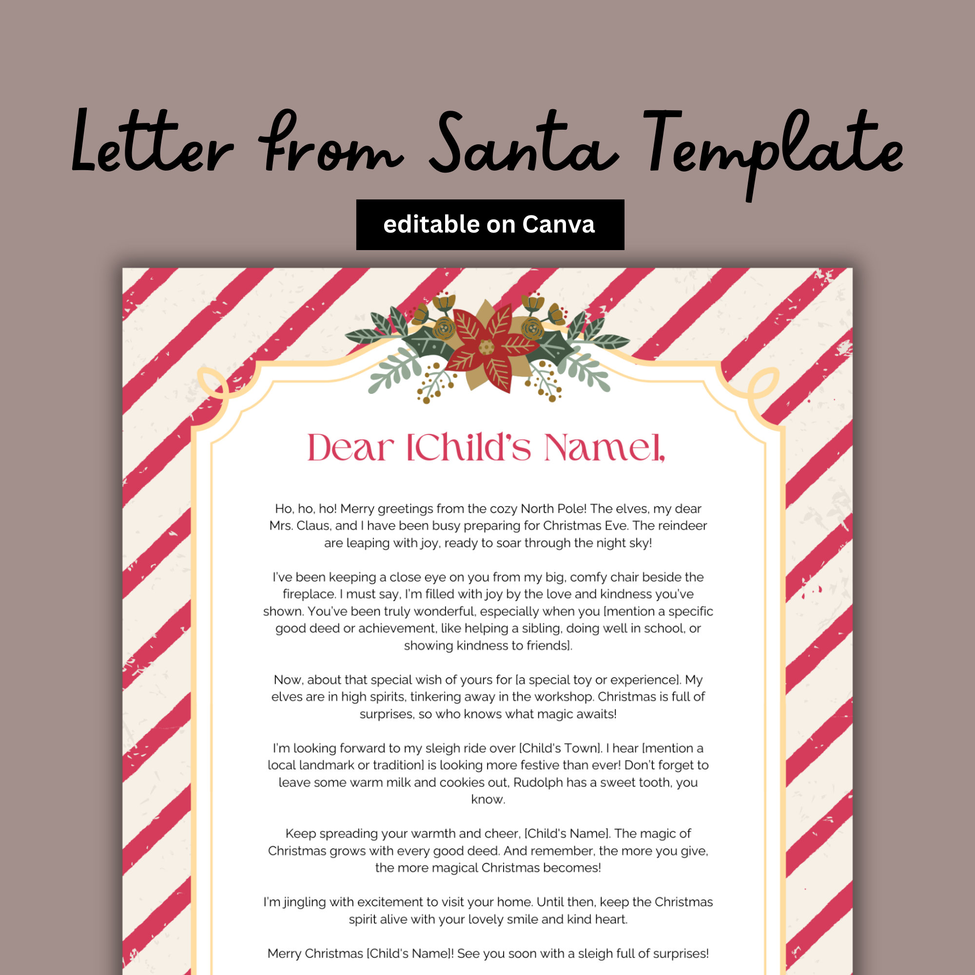 Vintage Christmas Letter From Santa Canva Template - Magical and ...