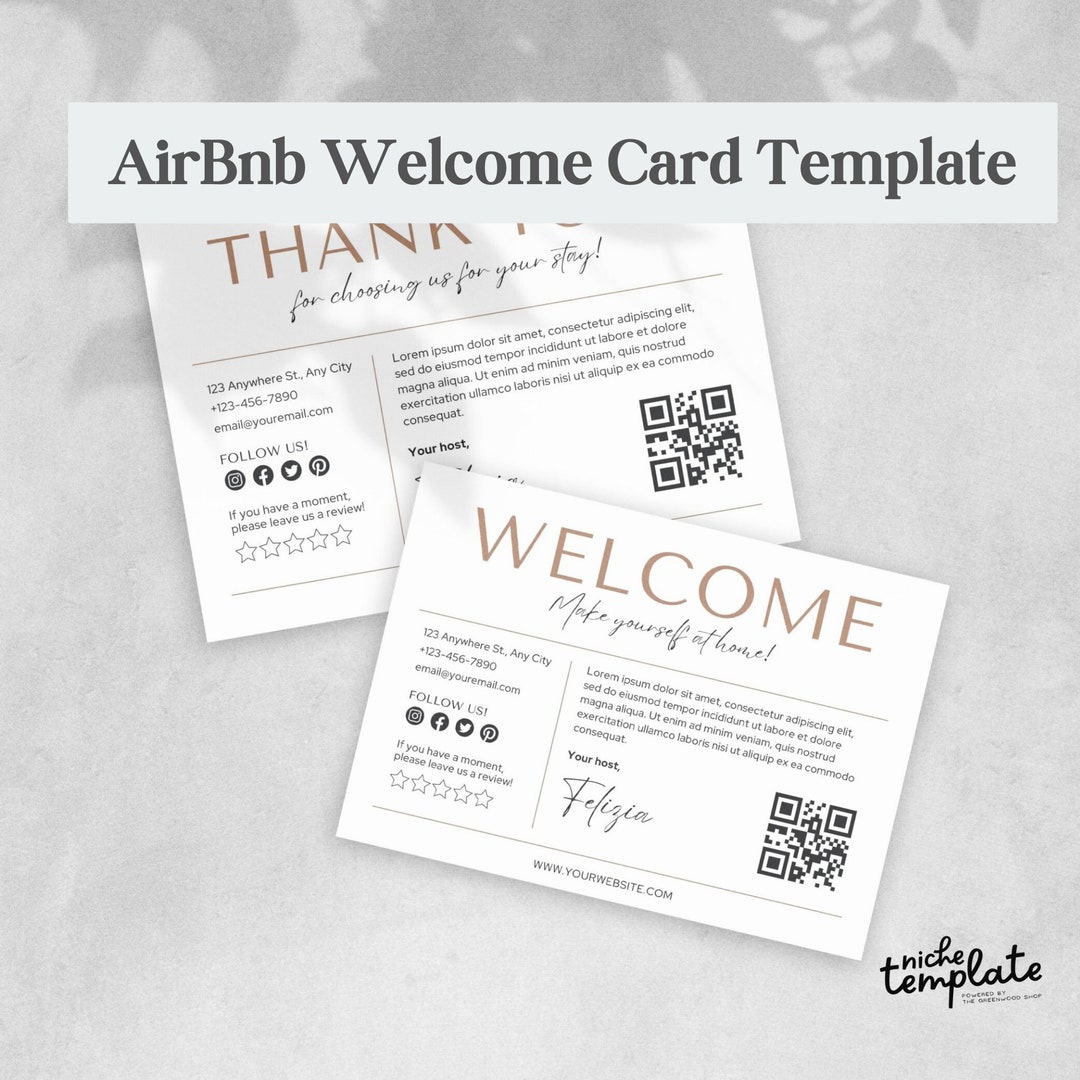 Airbnb Welcome Card Template | Editable, Canva Template - Etsy