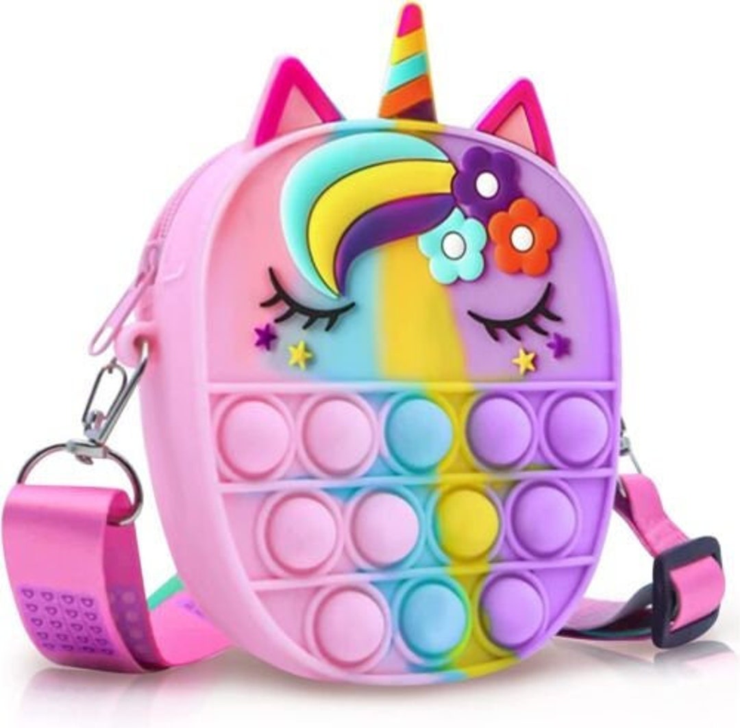 Unicorn Pop It Bag for Girls and Kids, Fidget Shoulder Bag and Sensory ...