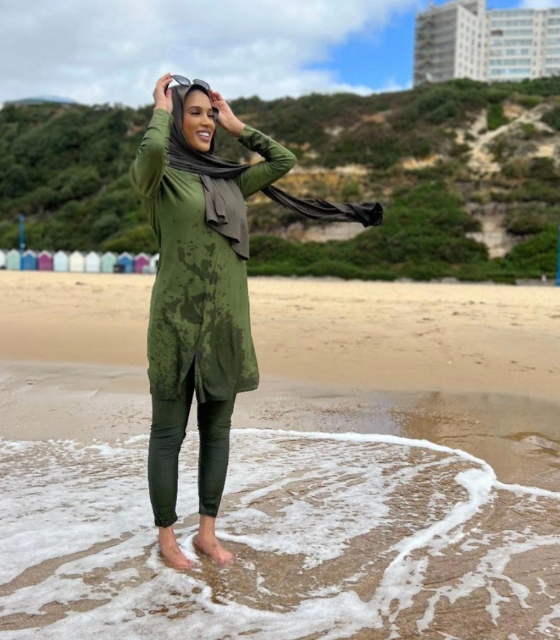 Tropical Green Modest Swimsuit - Etsy