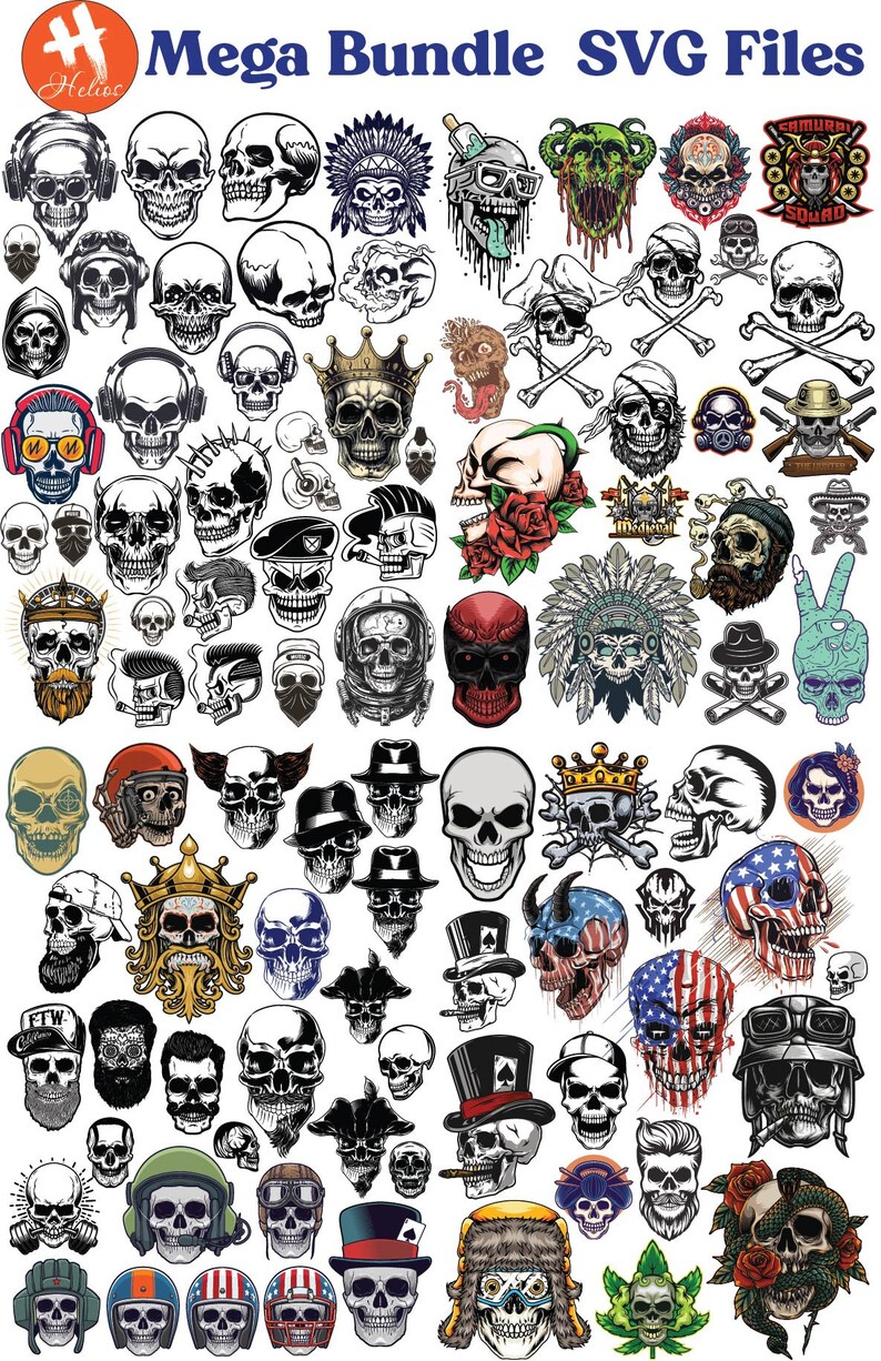 Skull Svg Bundle - Set Skull Svg Design Bundle - SVG Cdr PNG Ai Files ...