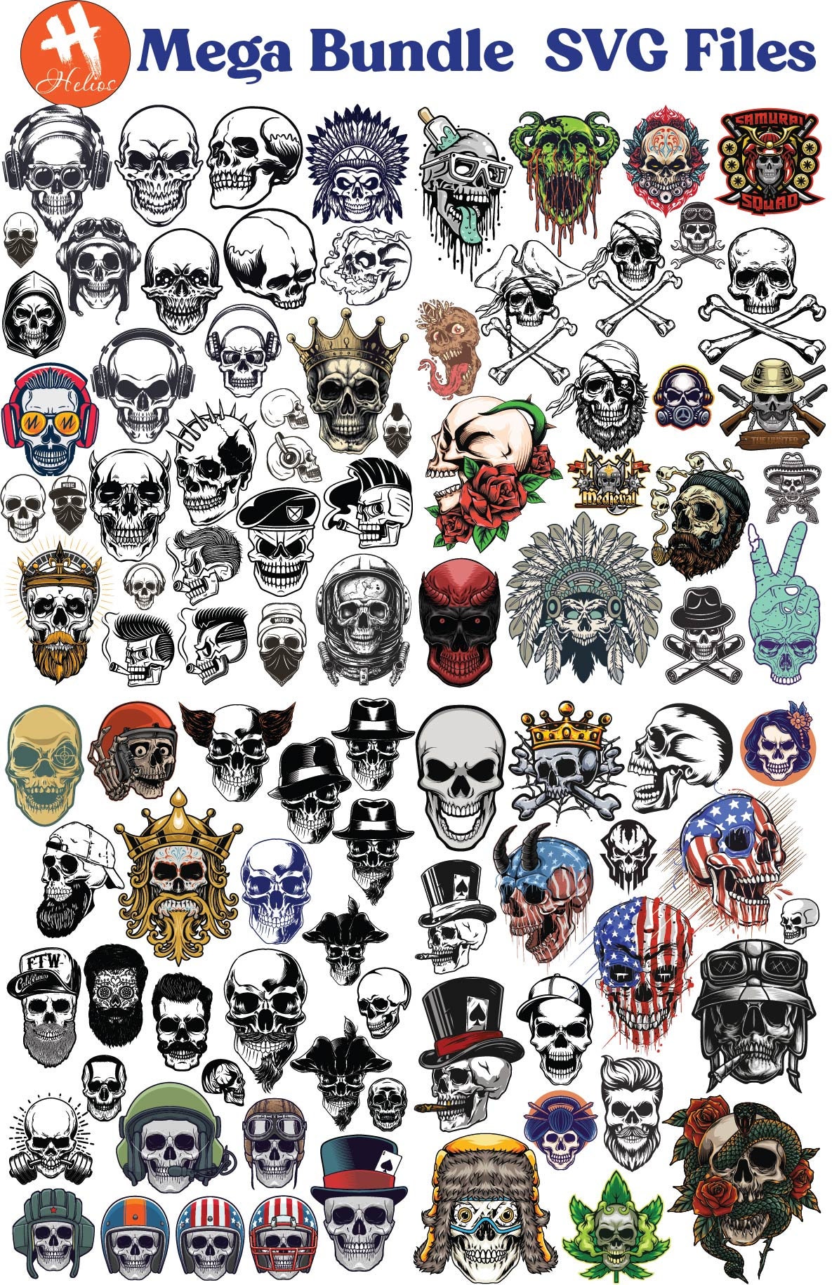 Skull Svg Bundle - Set Skull Svg Design Bundle - SVG Cdr PNG Ai Files ...