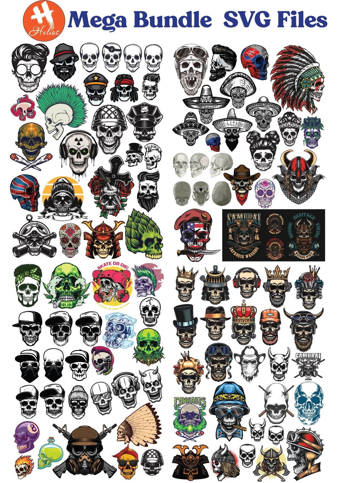 Skull Svg Bundle - Set Skull Svg Design Bundle - SVG Cdr PNG Ai Files ...