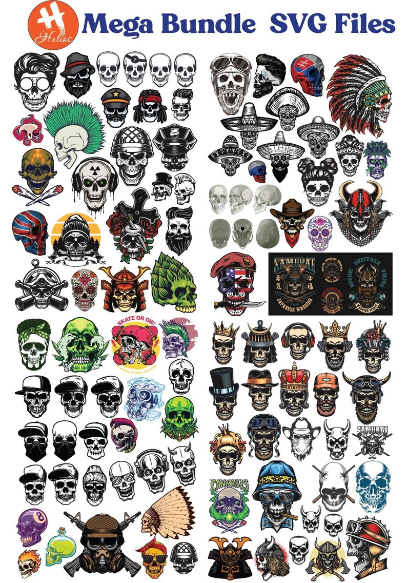 Skull Svg Bundle - Set Skull Svg Design Bundle - SVG Cdr PNG Ai Files ...