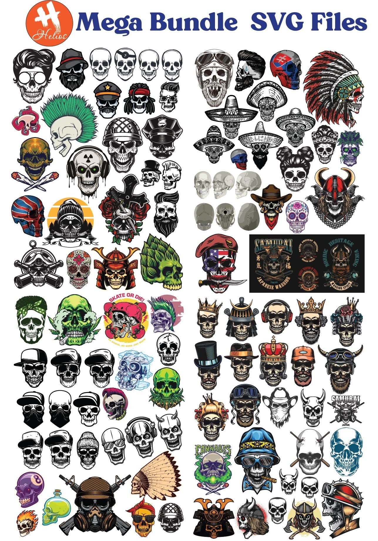 Skull Svg Bundle - Set Skull Svg Design Bundle - SVG Cdr PNG Ai Files ...