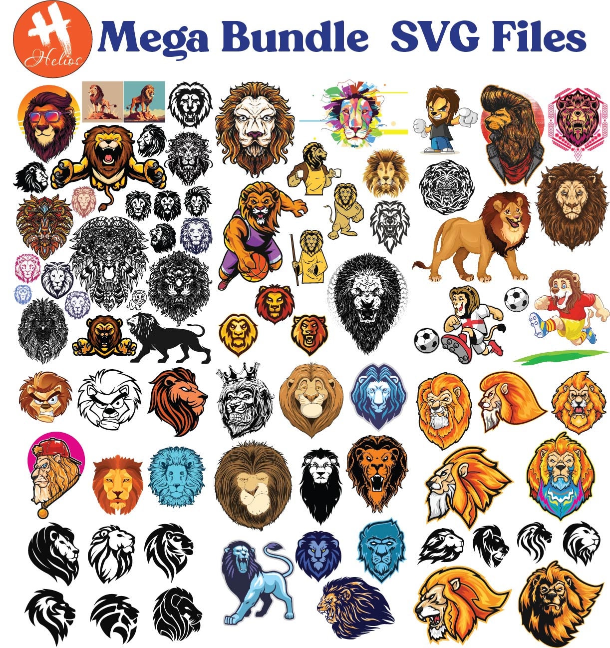 Lion Svg Bundle - Set Lion Svg Design Bundle - SVG Cdr PNG Ai Files for ...