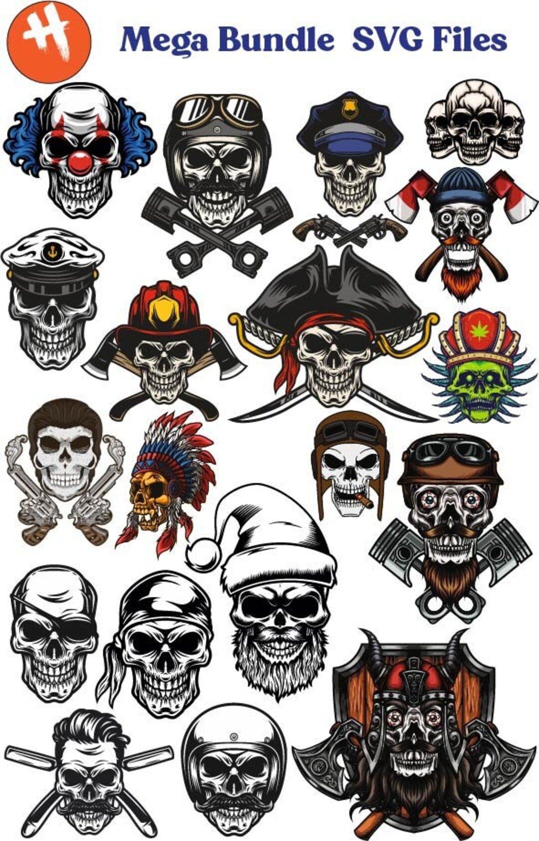Skull Svg Bundle - Set Skull Svg Design Bundle - SVG Cdr PNG Ai Files ...