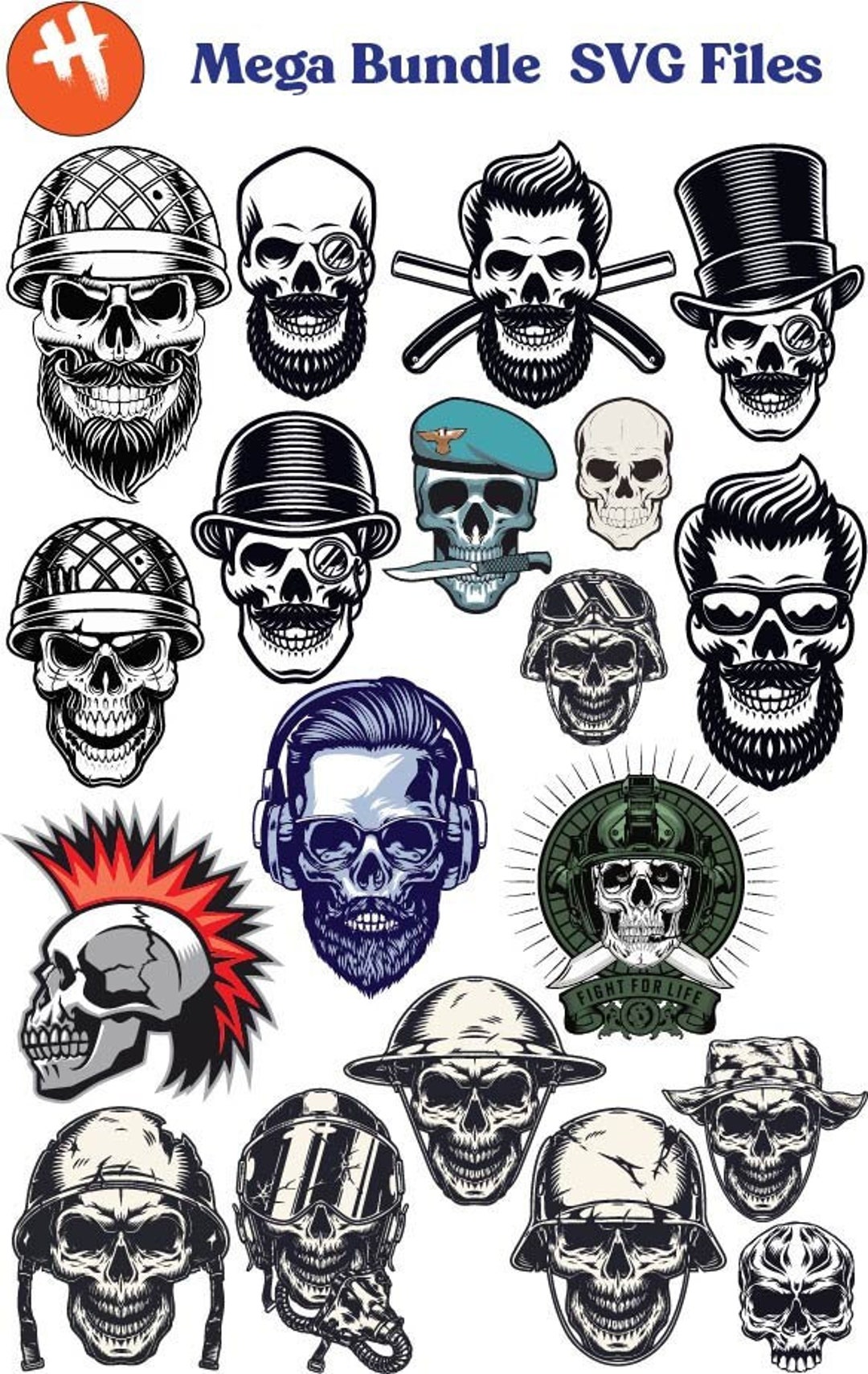 Skull Svg Bundle - Set Skull Svg Design Bundle - SVG Cdr PNG Ai Files ...