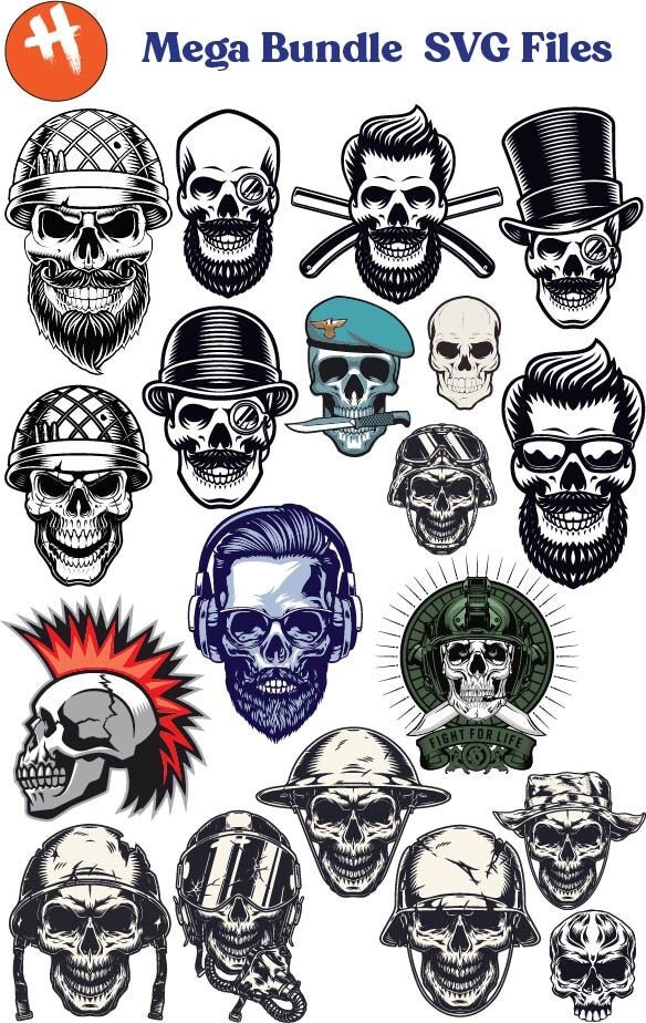 Skull Svg Bundle - Set Skull Svg Design Bundle - SVG Cdr PNG Ai Files ...