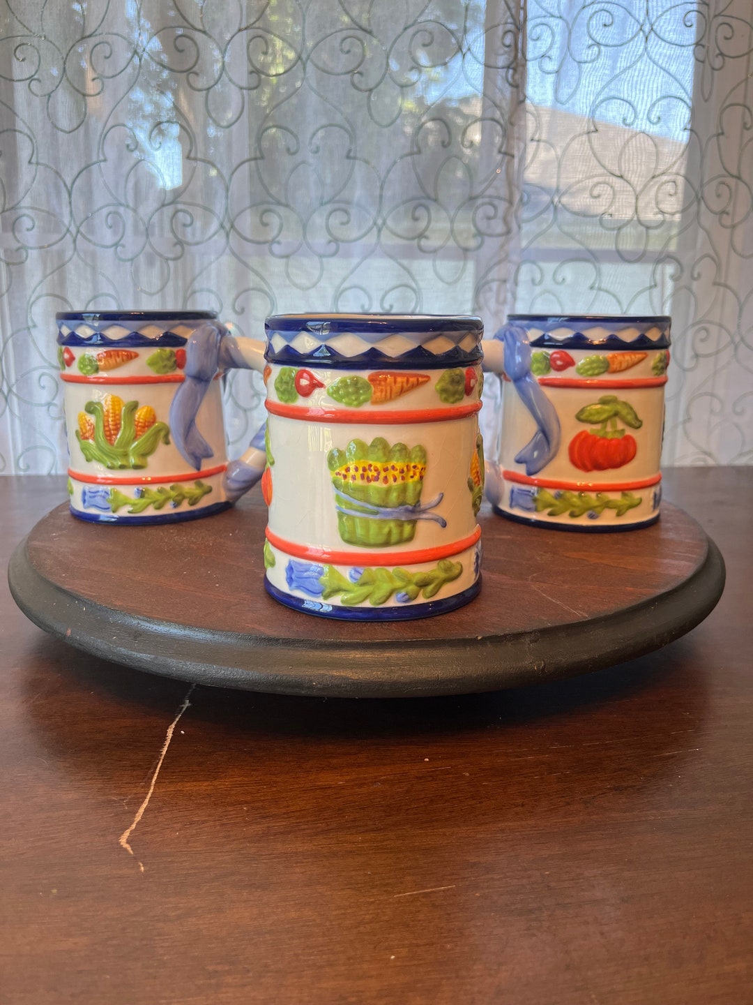ZRIKE Mug Hand Painted Coffee Tea Cup Cornucopia Embossed Vegetables 4 ...