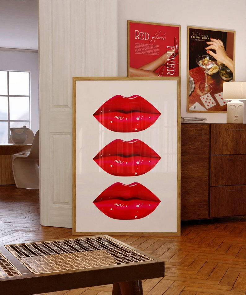 Trendy Lipstick Kiss Poster, Lips Art Print, Trendy Wall Art ...