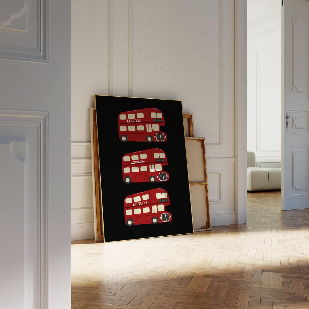 Trendy Double Decker Bus Art Print, London Wall Art, Black Retro Poster ...