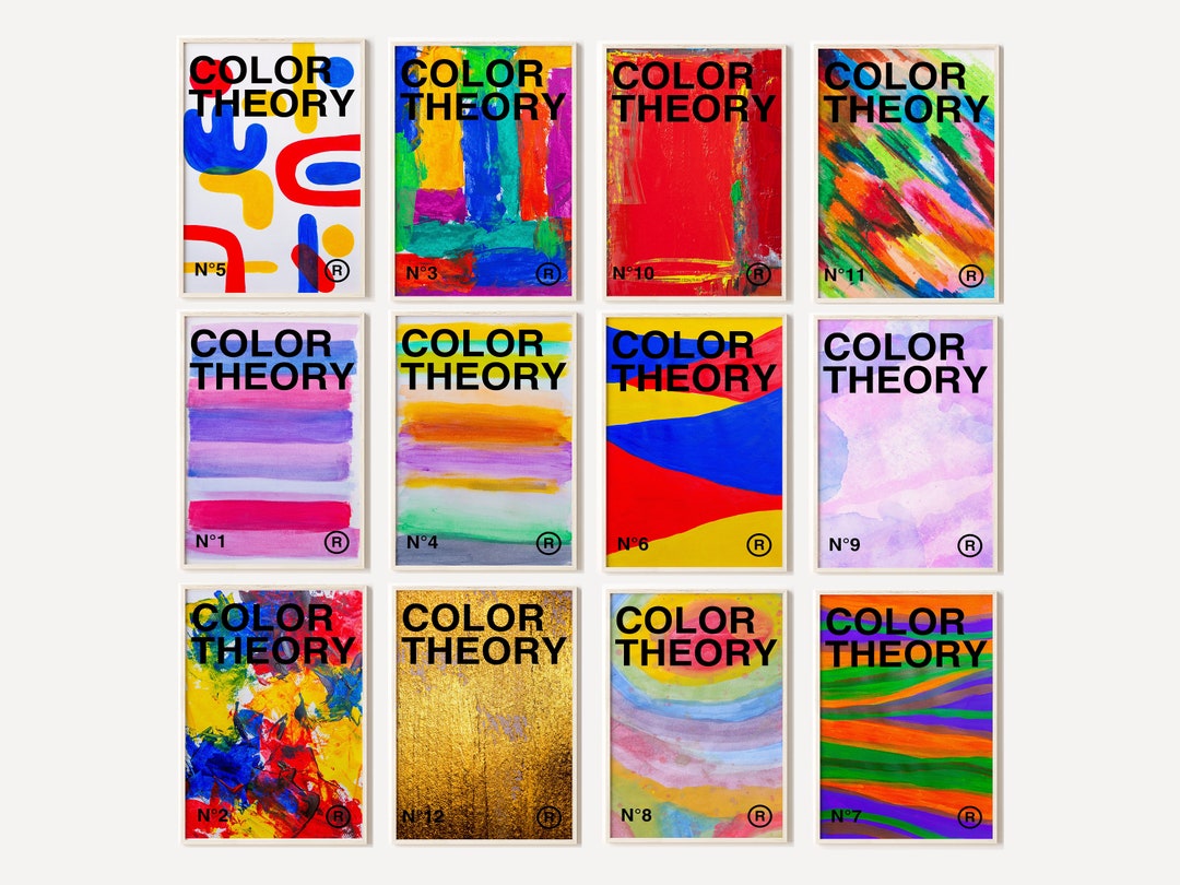 Color Theory Wall Set of 12 Prints Blue Yellow Red Decor - Etsy
