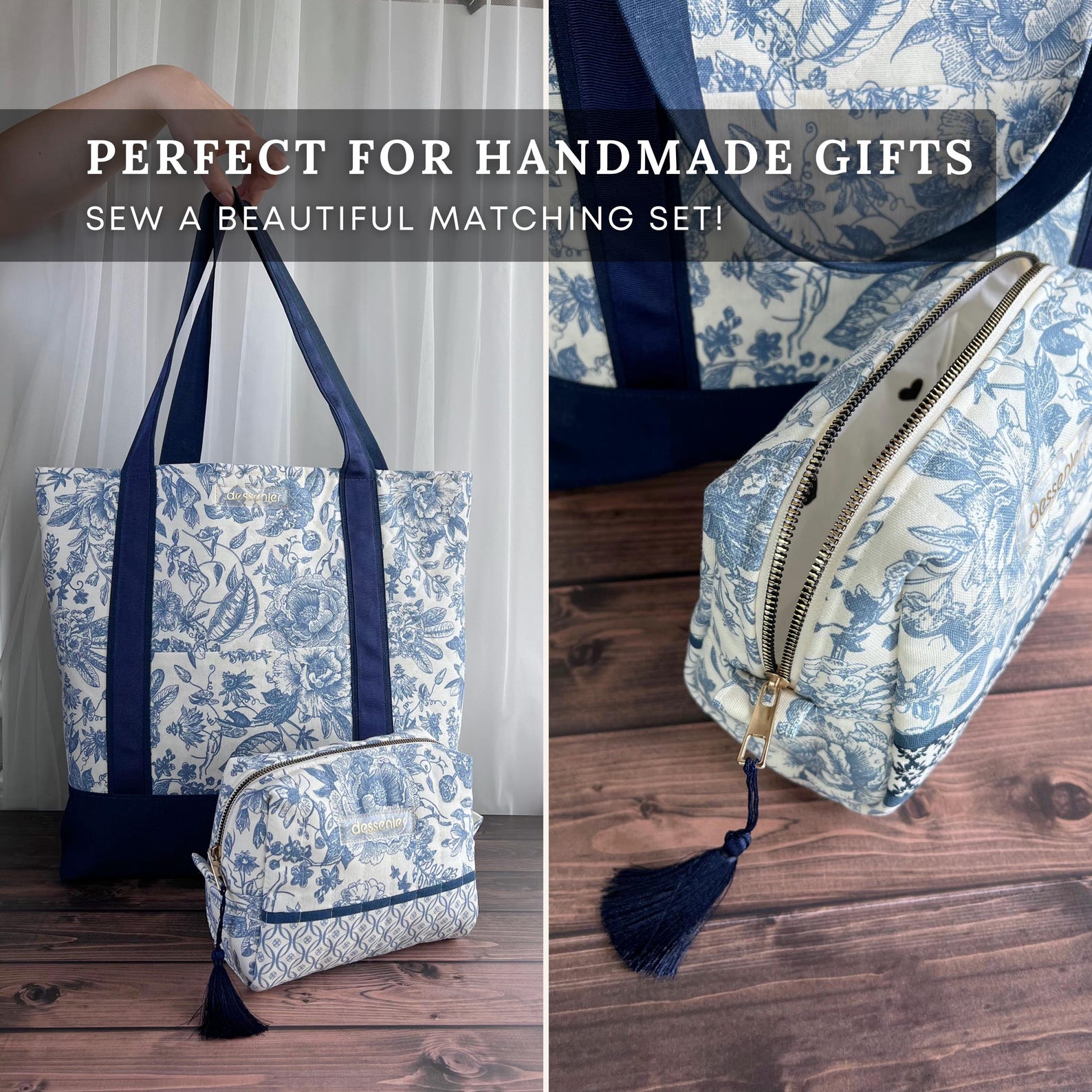 Quilted Tote Bag and Makeup Pouch PDF Sewing Pattern Bundle With Video ...
