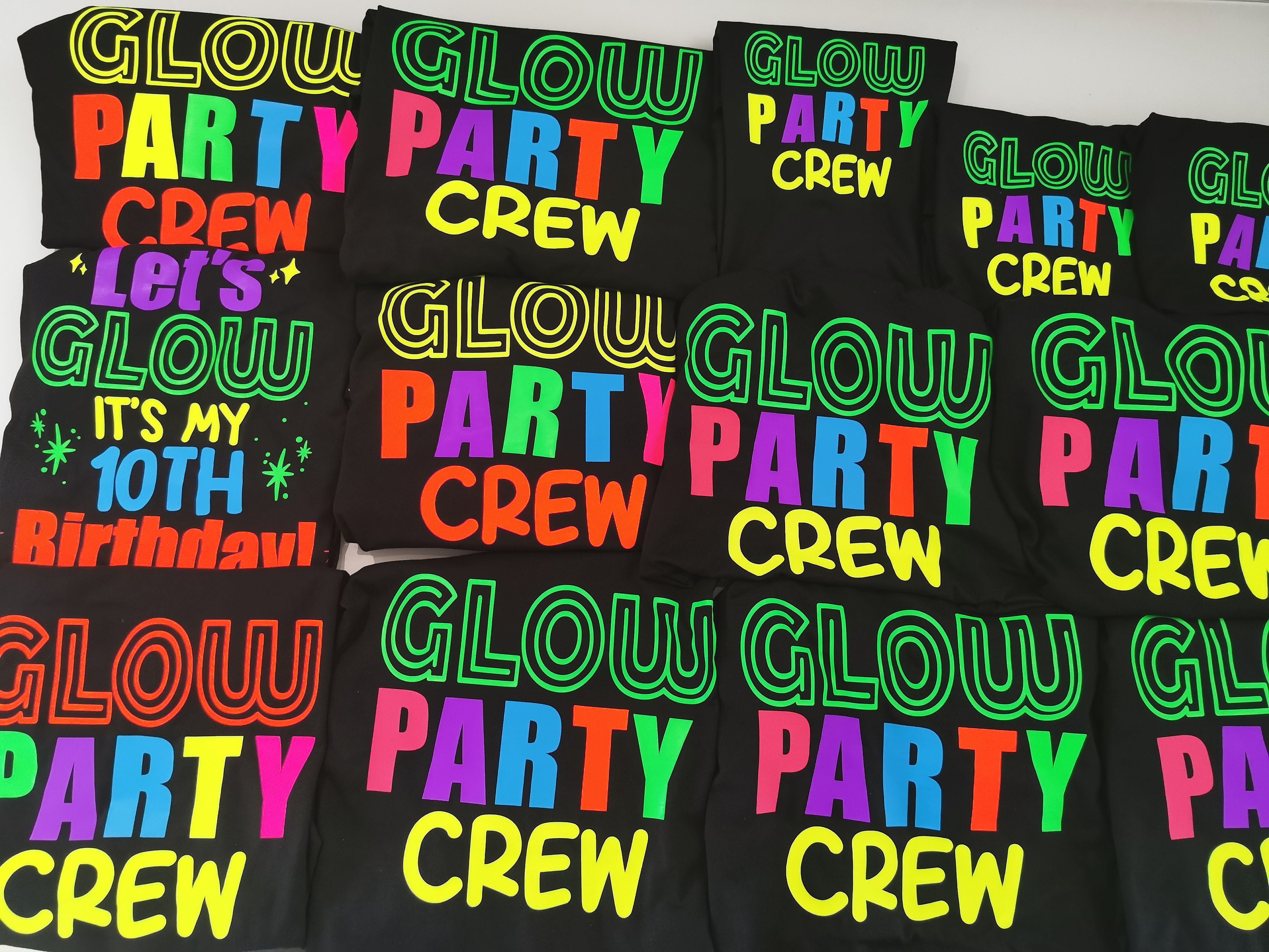 Bright Neon Glow Party Crew Tshirt Glow Stick Party Top Birthday Fun ...