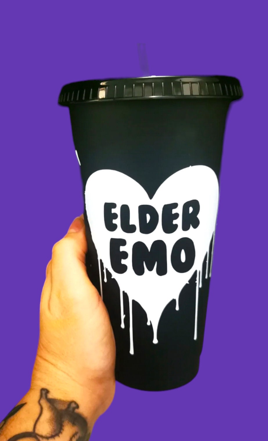 Elder Emo Goth Black Tumbler Cold Drinks Cup With Lid Straw Goth Drink ...