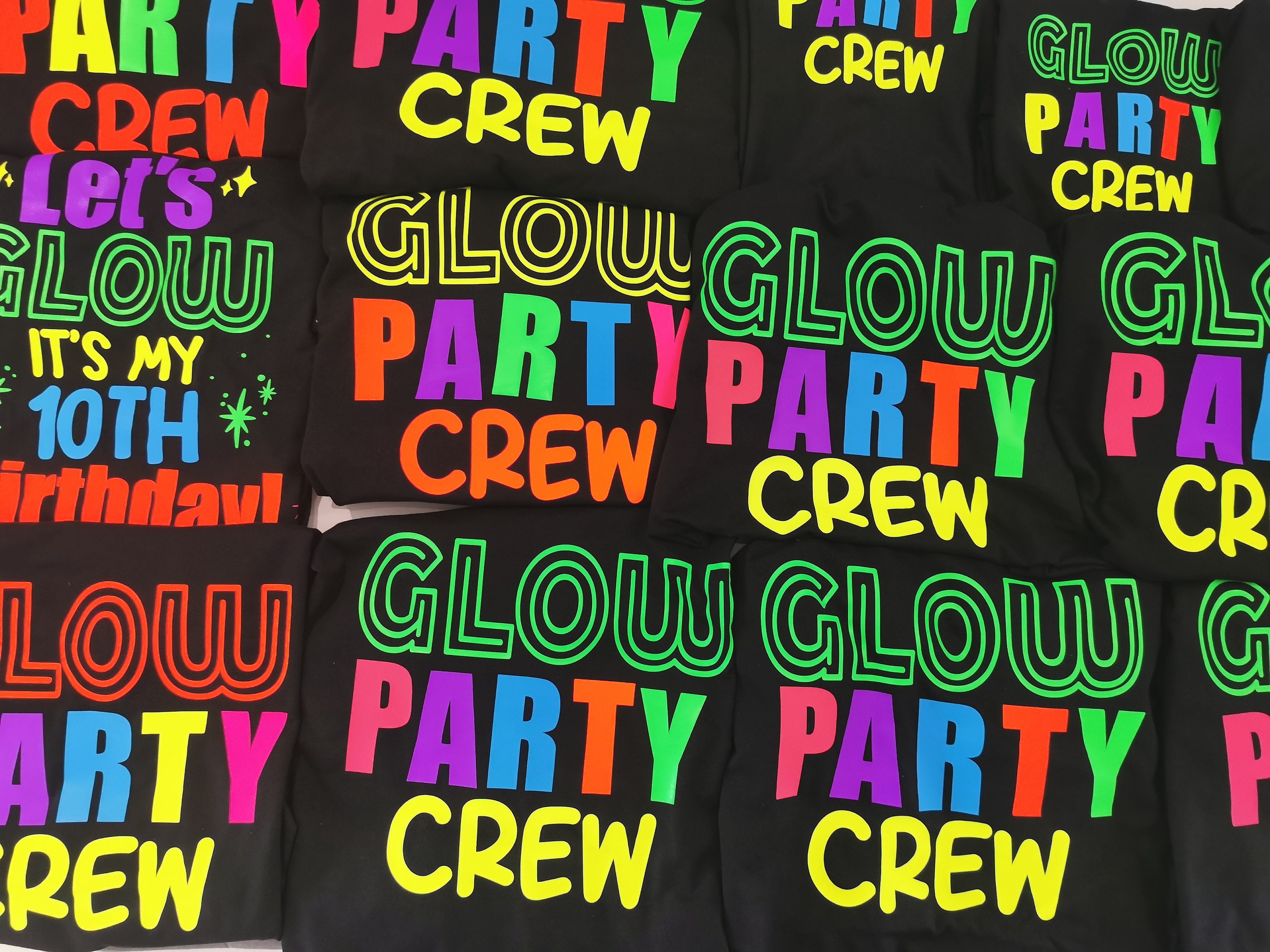 Bright Neon Glow Party Crew Tshirt Glow Stick Party Top Birthday Fun ...