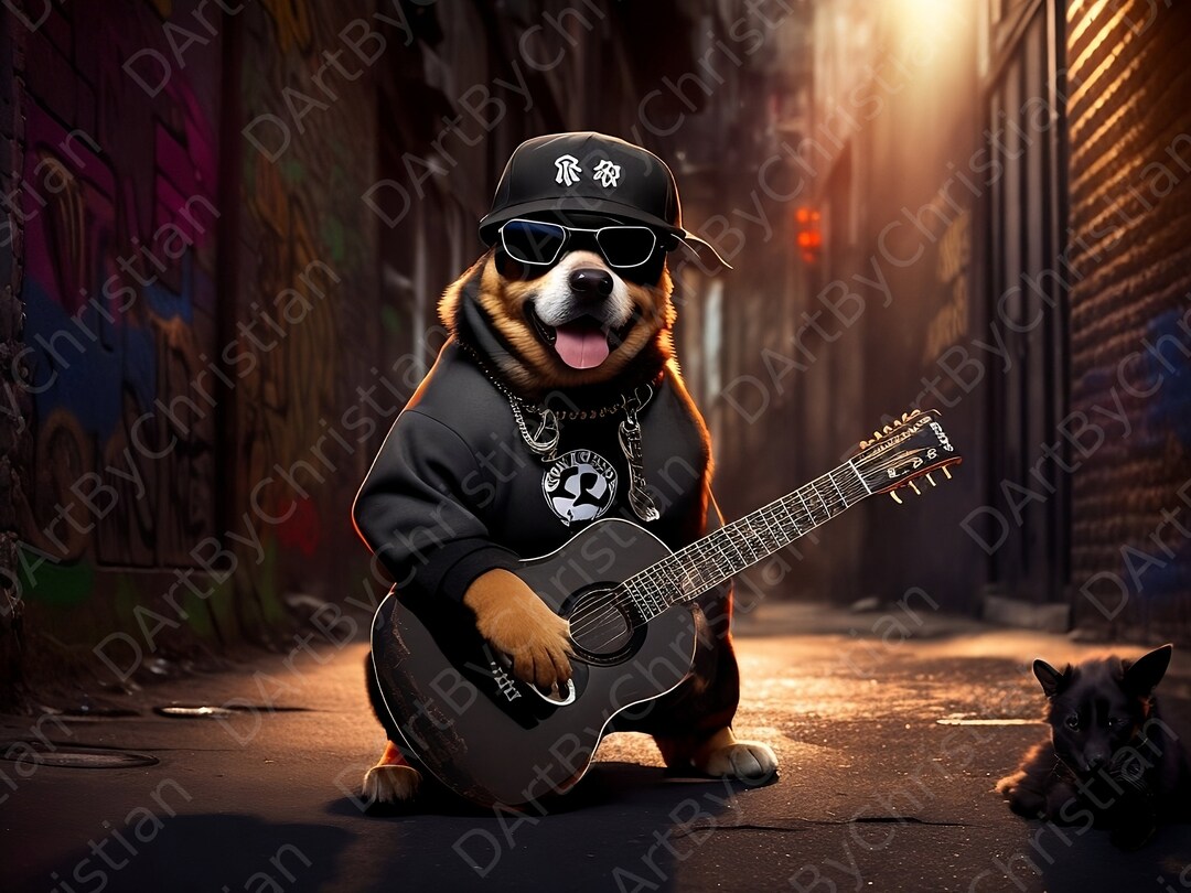 Digital Artwork of a Dog Rapper With Guitar, Digital Image, Commercial ...
